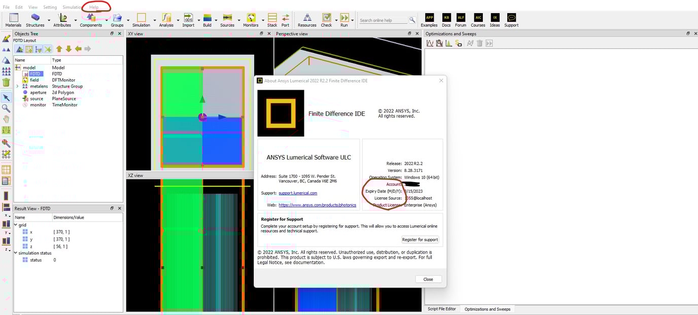 In the lumerical software, where can I find my Ansys customer information?