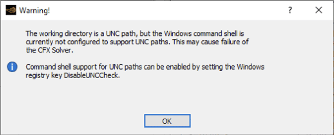 The working directory is a UNC path, but the Windows command shell is currently not configured ...