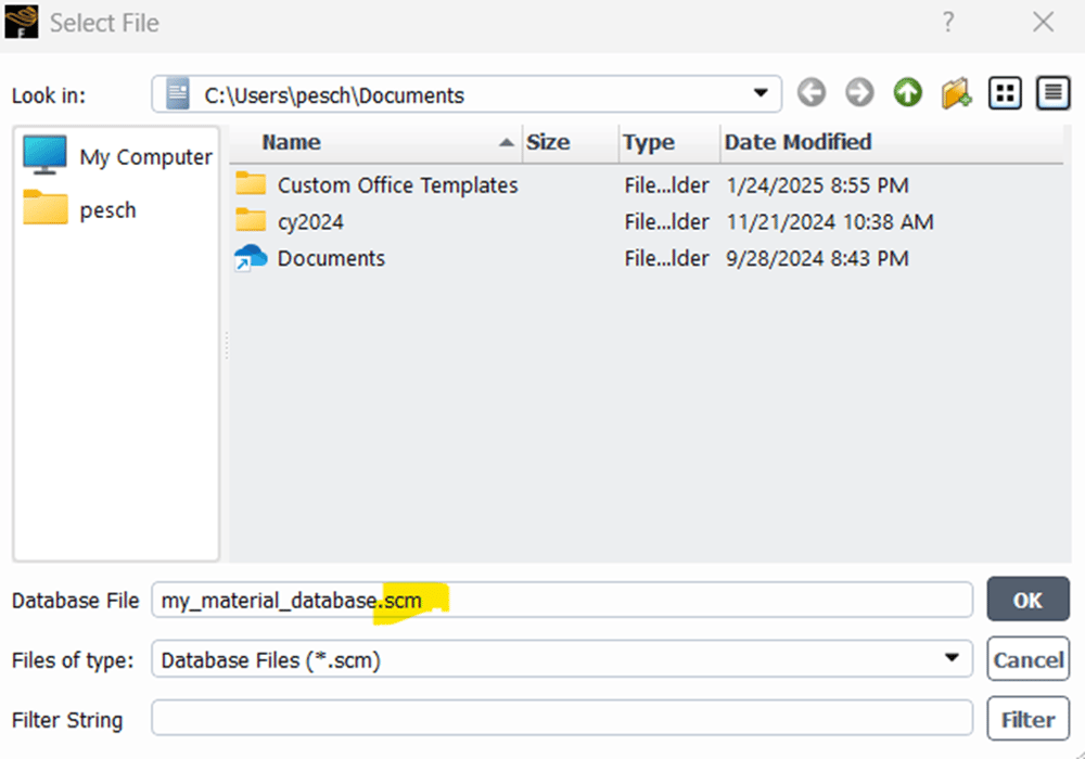 How to write and read a User-Defined Material Database with Fluent