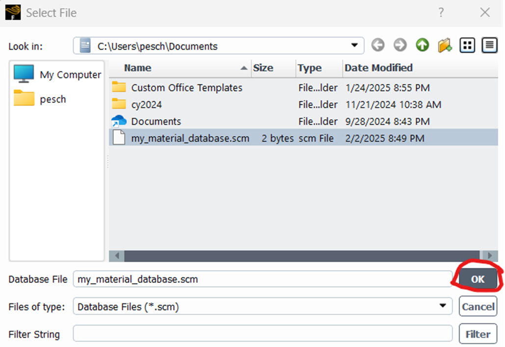 How to write and read a User-Defined Material Database with Fluent