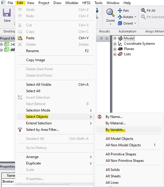 How to locate where a variable is used in HFSS