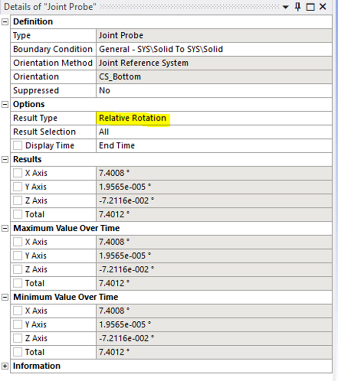 How to retrieve relative rotation between faces in ANSYS Mechanical