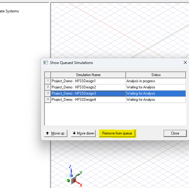 How to remove a queued simulation in AEDT?