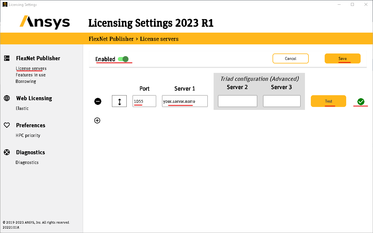 How to set up Ansys client side Licensing Settings